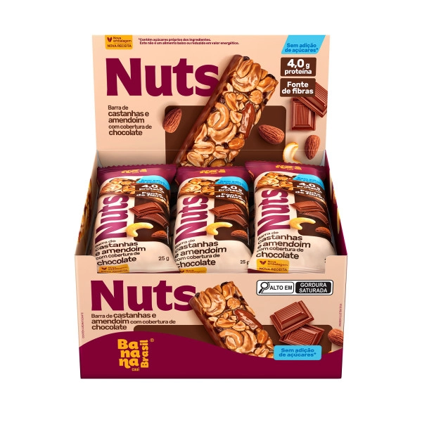 Nuts Castanhas e Chocolate - Caixa com 12un de 25g | Banana Brasil